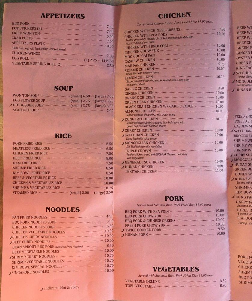 Menu at Kim Bowl Restaurant & Lounge, Longview