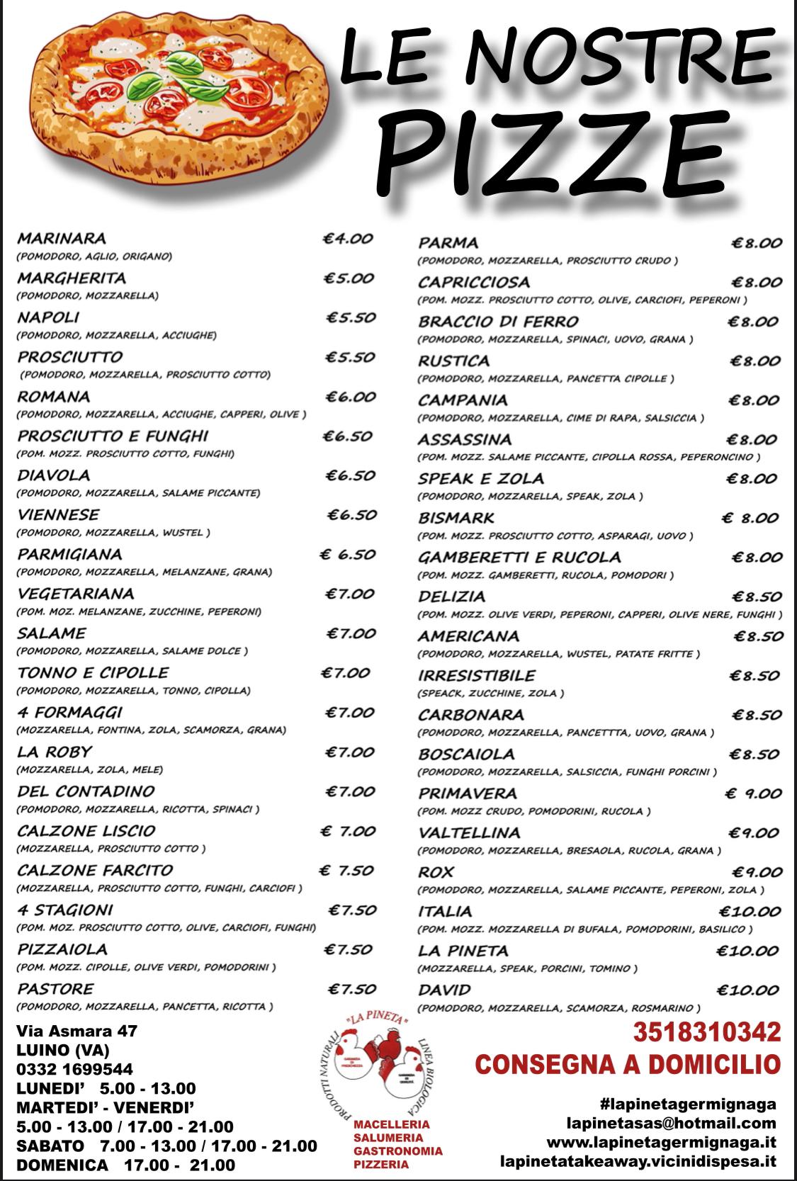 Menu da La pineta take away pizzeria, Luino