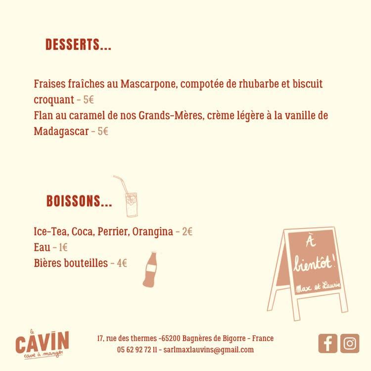 Menu au Le Cavin - Cave à manger restaurant, Bagnères-de-Bigorre