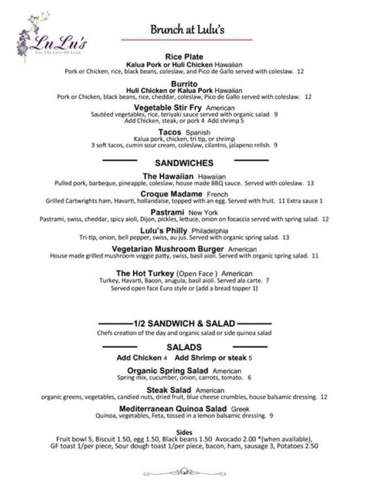 Menu at Lulu's for the Love of Food restaurant, Grants Pass