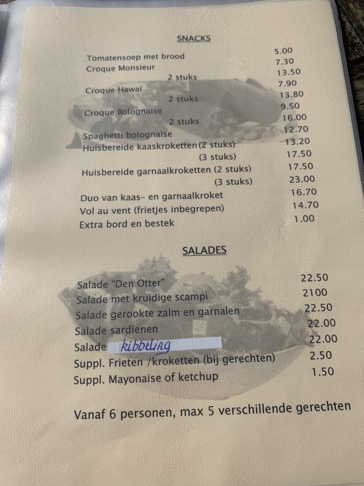 Menu at Restaurant Den Otter, Hamme