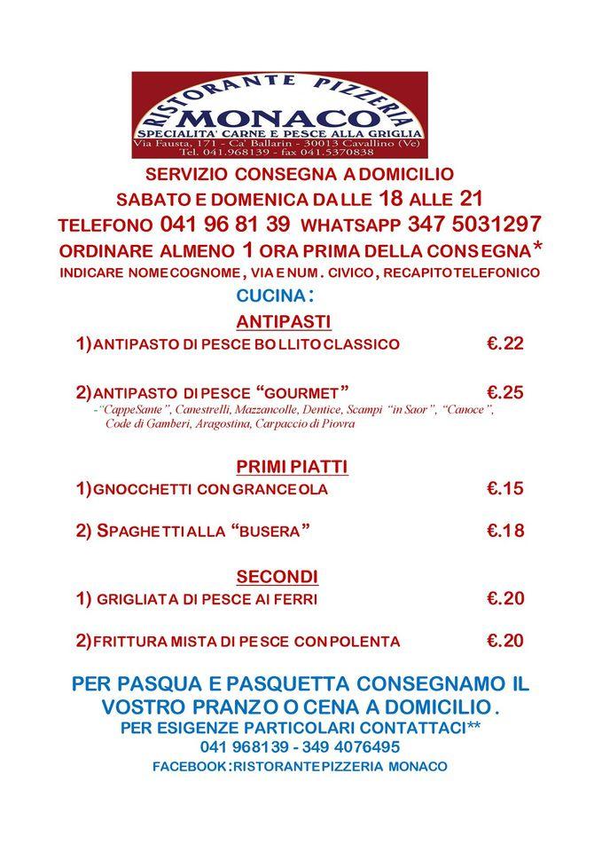 Menu at Ristorante Pizzeria Monaco, Cavallino