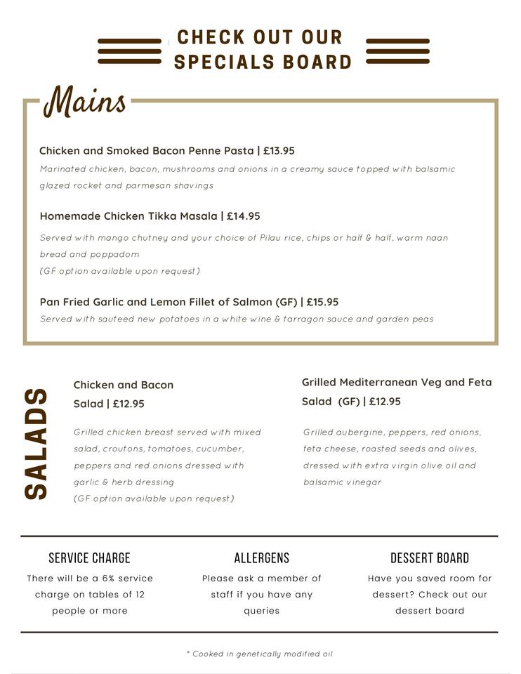 Menu at The Barn at Pengarreg, Llanrhystud, A487