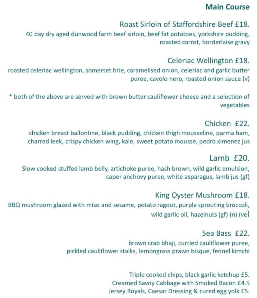 Menu at The Flintlock at Cheddleton restaurant, Leek