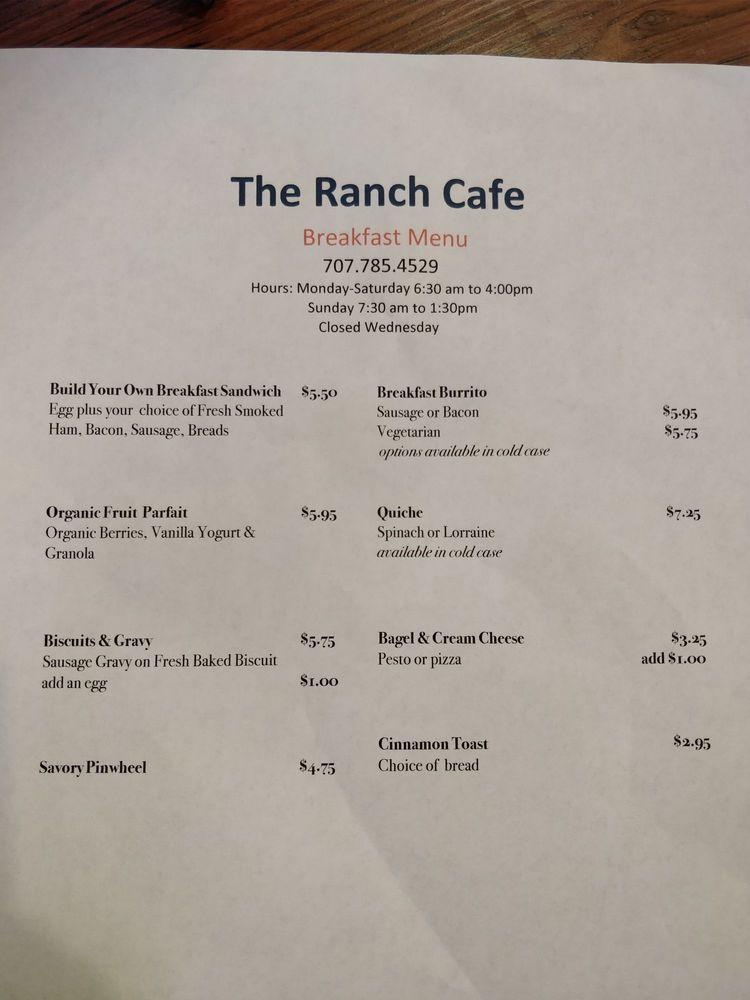 Menu at The Ranch Cafe, Sea Ranch