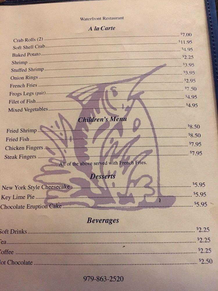 Menu at Waterfront Restaurant, Matagorda