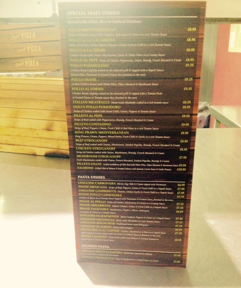 Menu at Al Capone fast food, Hull