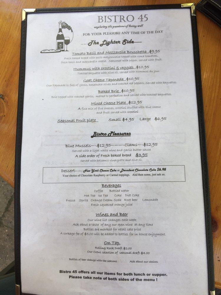 Menu at Bistro 45 cafe, McCall, N 3rd St