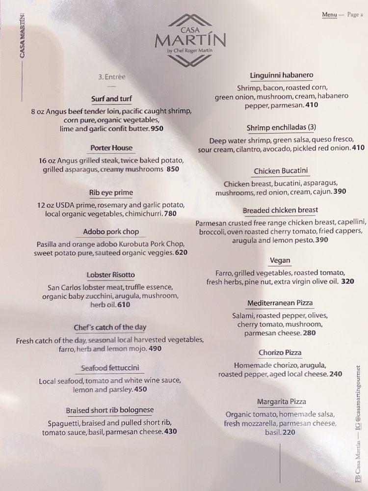 Menu at Casa Martín Restaurante, Cabo San Lucas