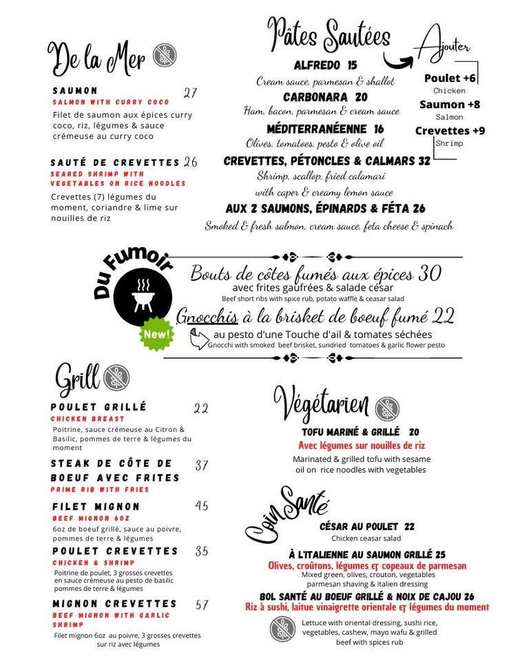 Menu au Restaurant Citron et Basilic, Huntingdon