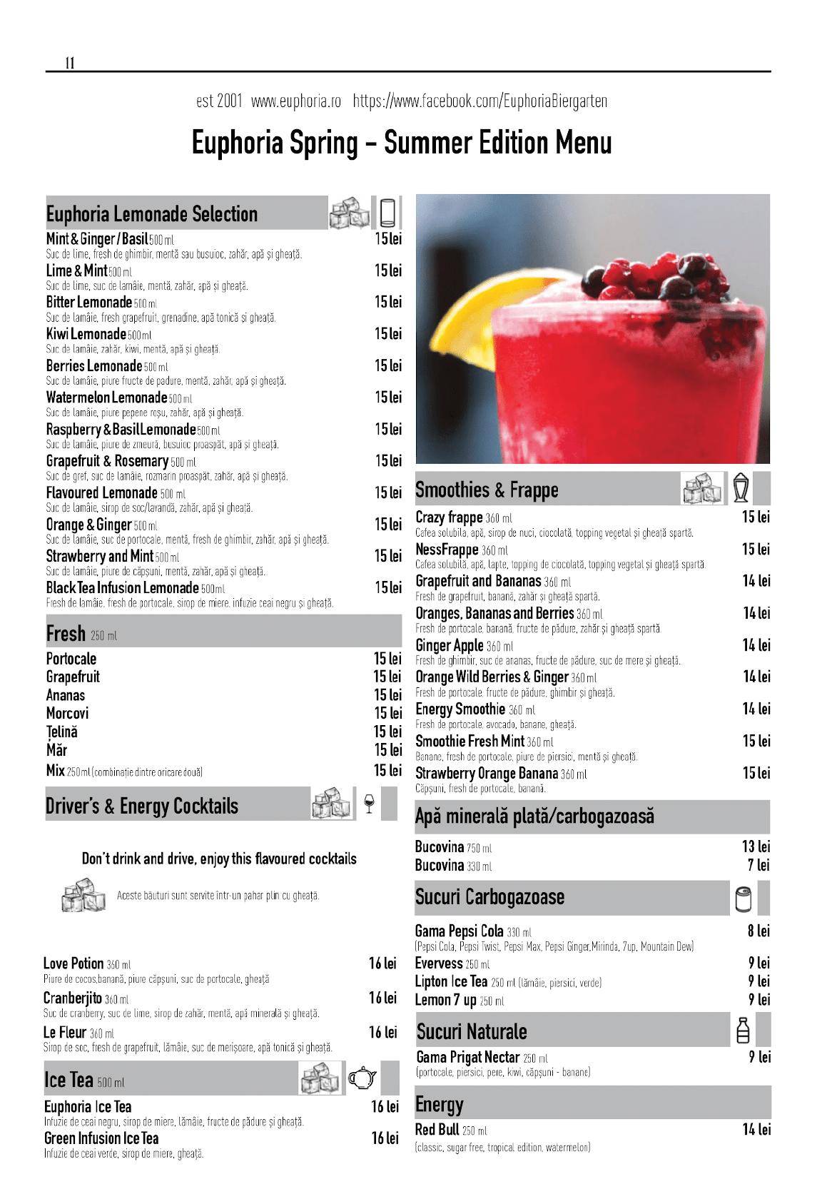 Carta de Euphoria Biergarten, Cluj-Napoca