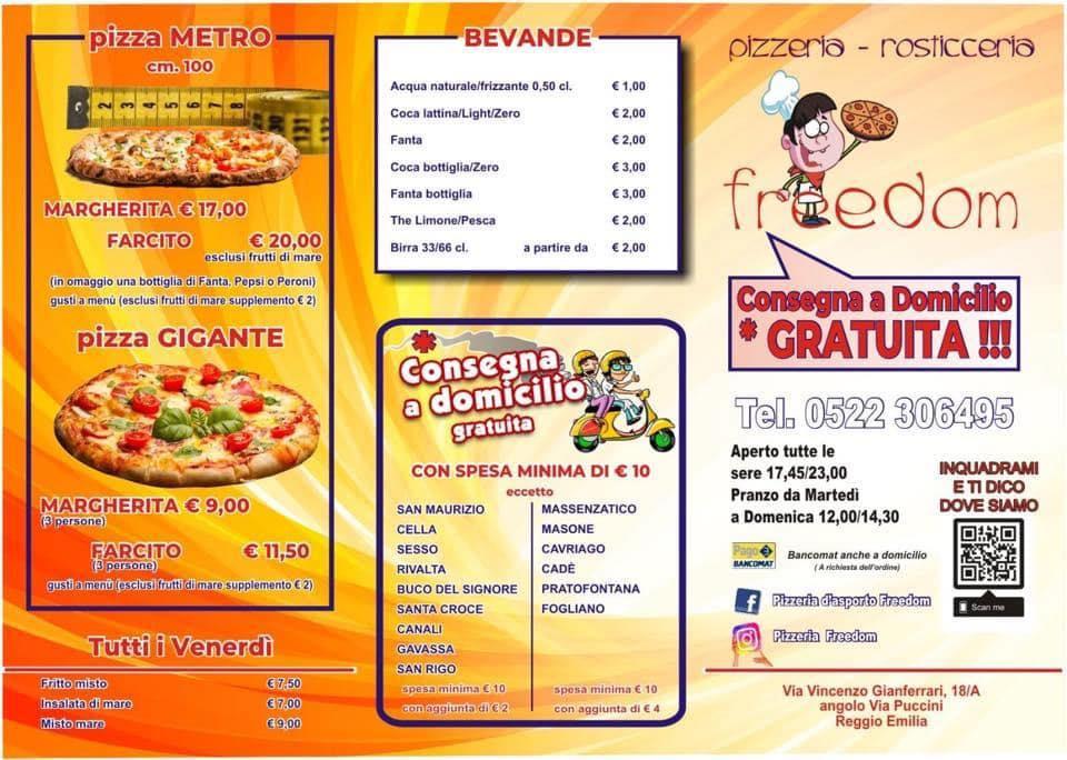 Carta de pizzería Freedom, Reggio Emilia