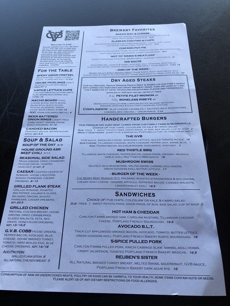 Menu at Golden Valley Brewery and Restaurant -Beaverton, Beaverton