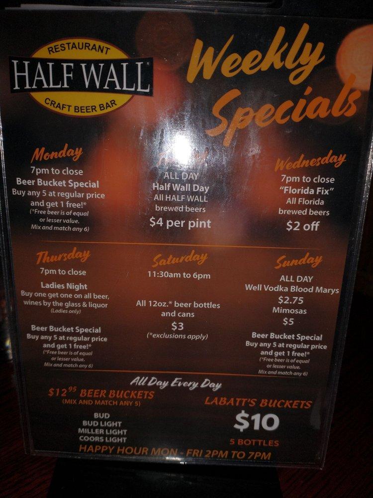 Menu at Half Wall DeLand pub & bar, DeLand