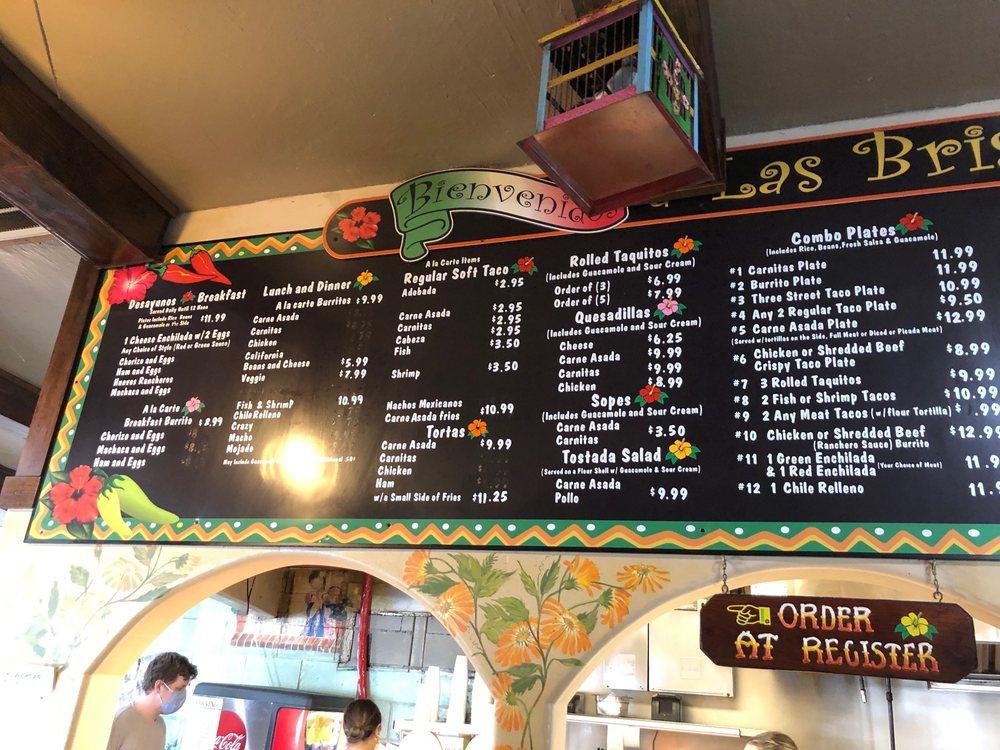 Menu at Las Brisas Taqueria restaurant, Fallbrook