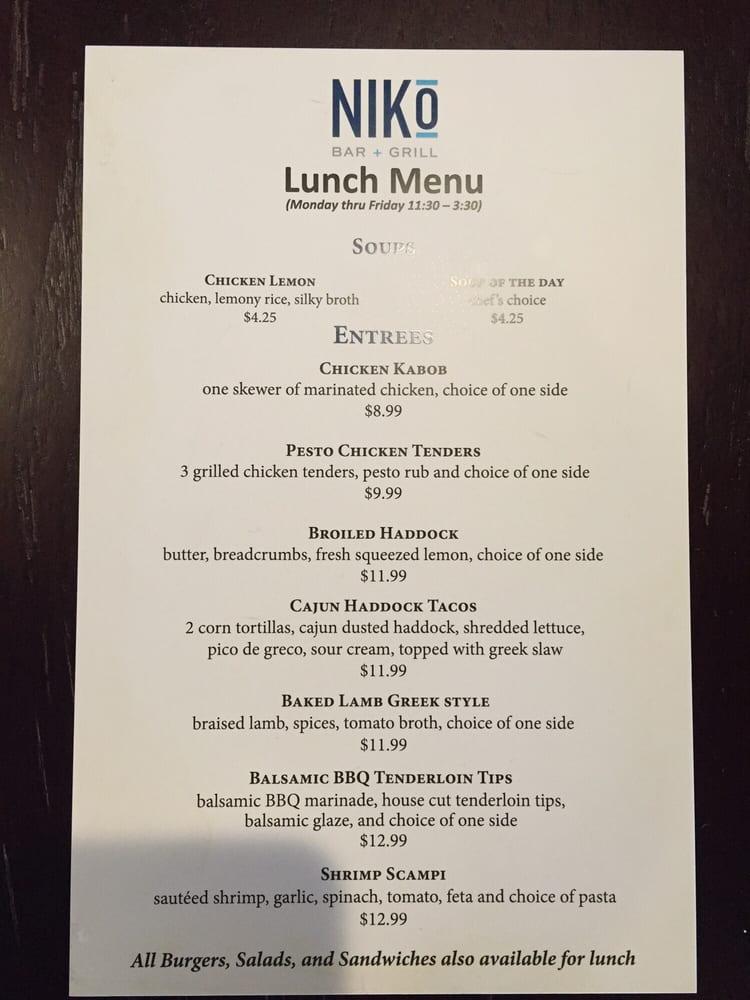 Menu at Niko Bar and Grill, West Bridgewater