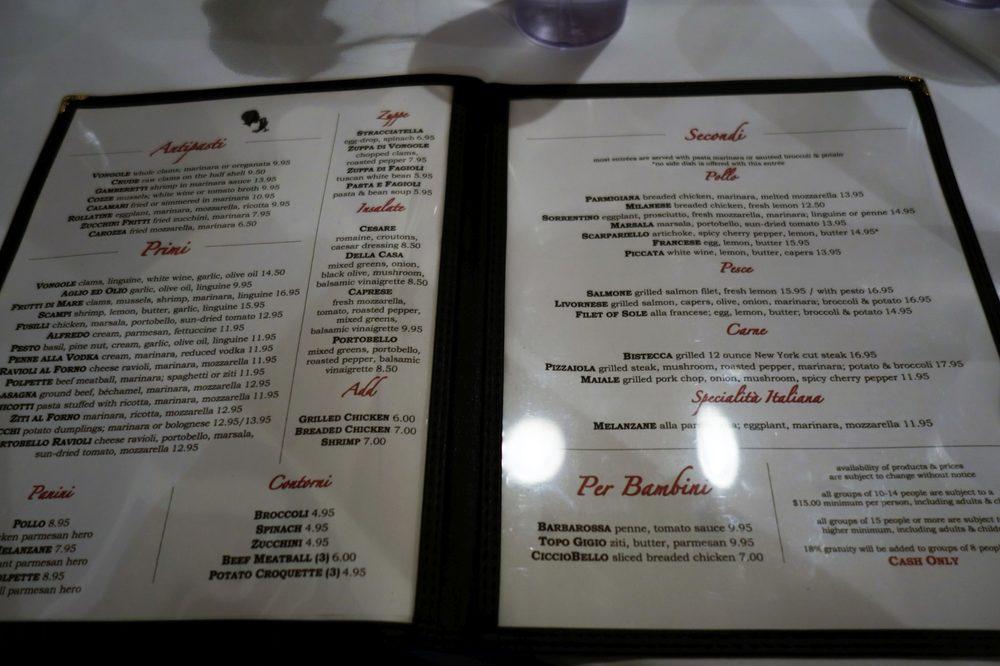 Menu at Patsy's Pizzeria, New York City, 2287 1st Ave.