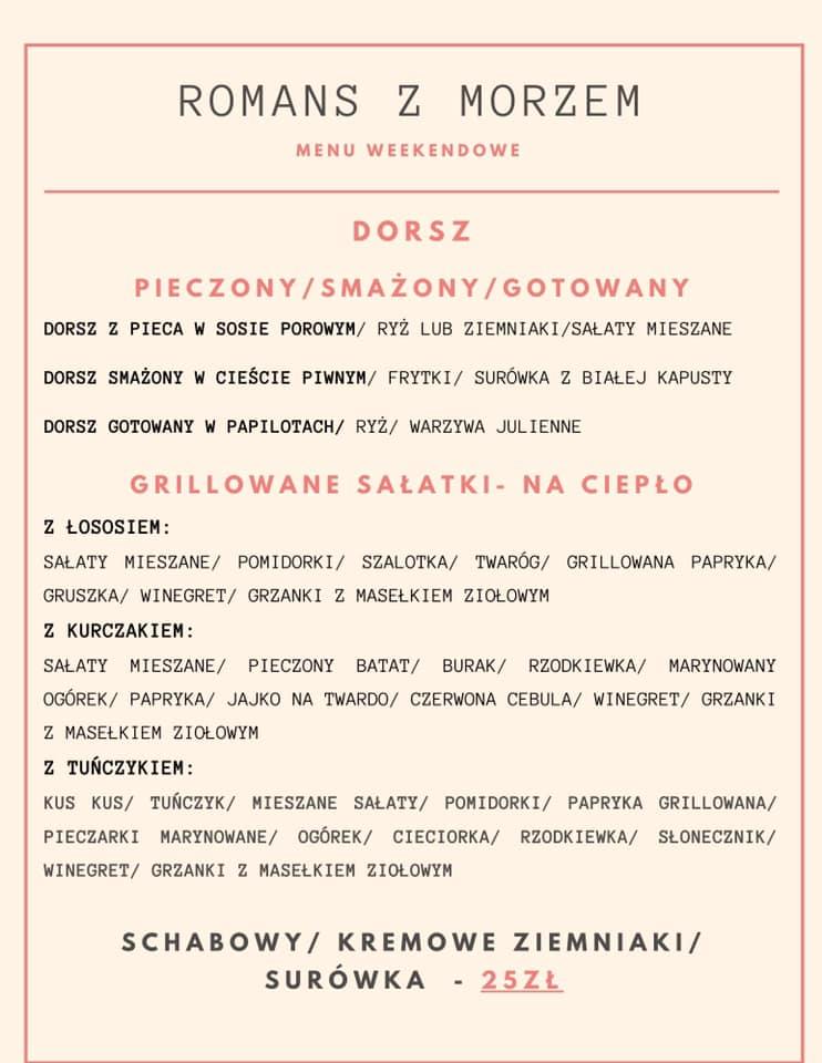 Menu at Romans z Morzem restaurant, Dziwnówek