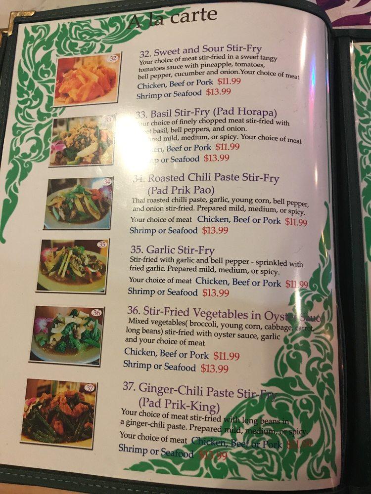 Menu at Siam Square restaurant, Honolulu