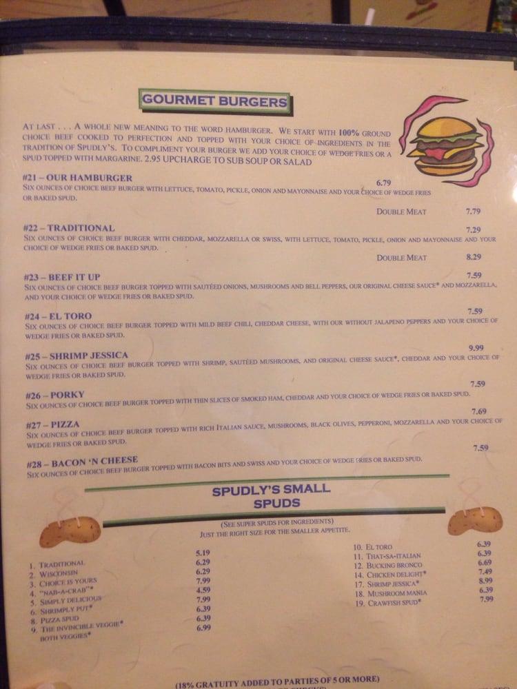 Menu at Spudly's Super Spuds restaurant, Metairie