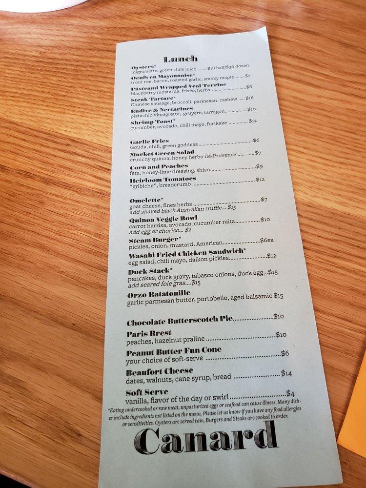 Menu at Canard pub & bar, Portland