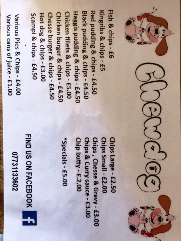 Menu at Chewdog restaurant, Peterhead