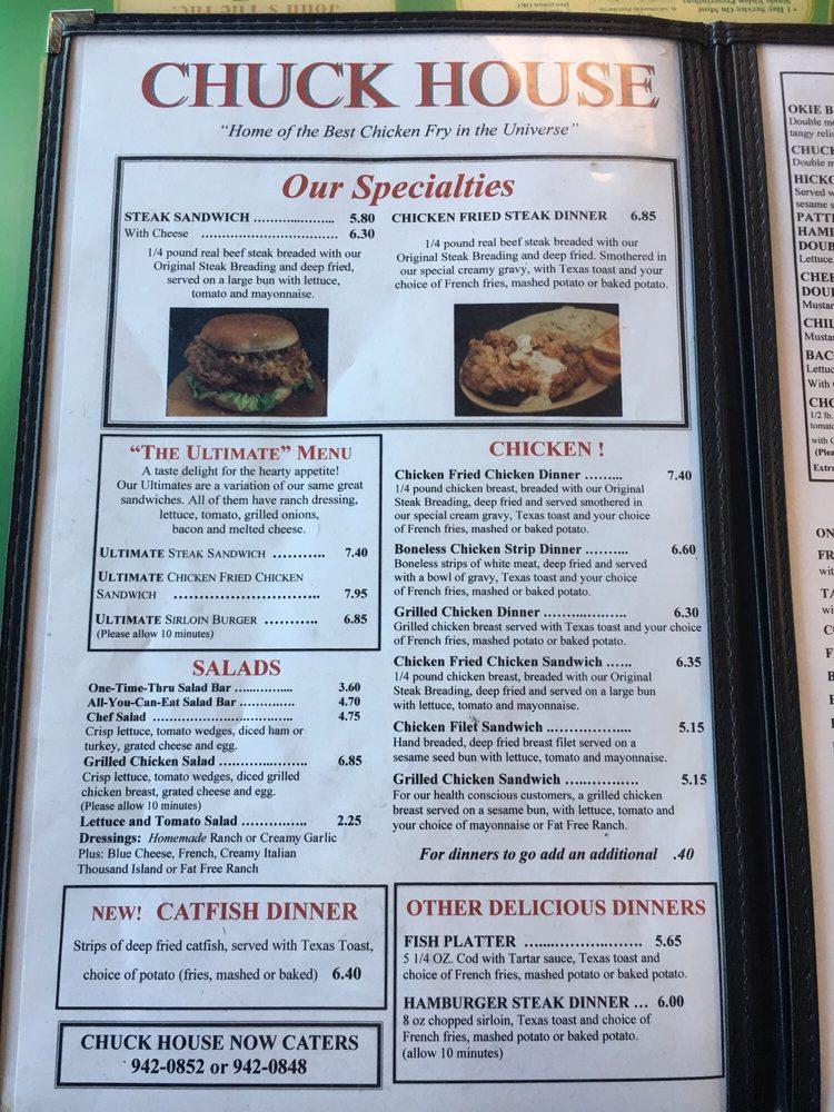 Menu at Chuck House restaurant, Oklahoma City, NW 10th St