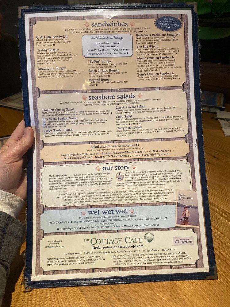 Menu at Cottage Cafe, Bethany Beach