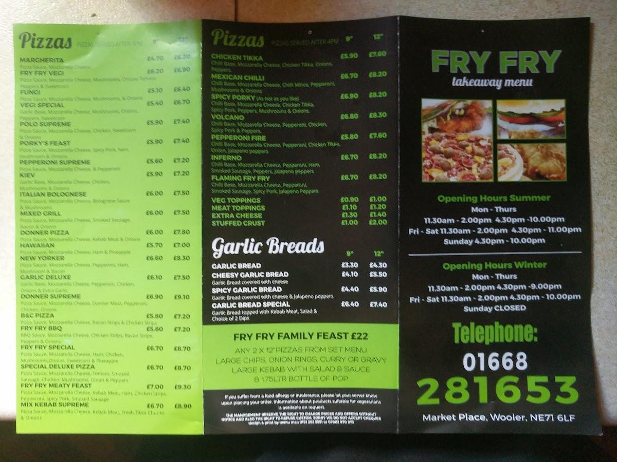 Menu at Fry Fry fast food, Wooler