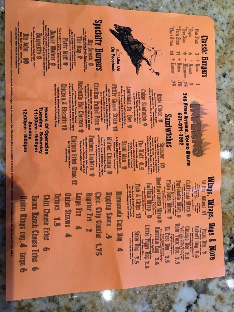 Menu at Inferno The Restaurant, Sound Beach