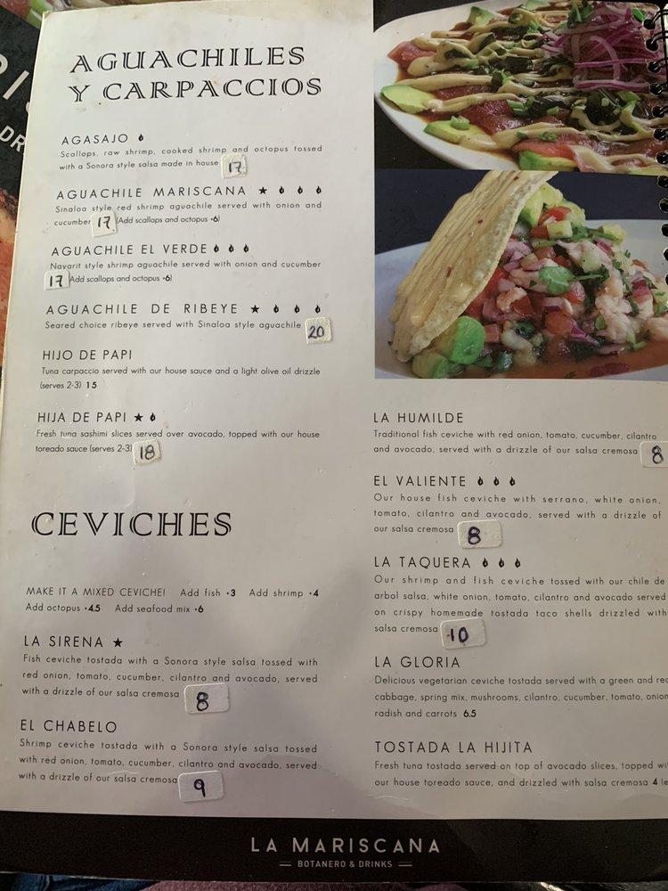 Menu at La Mariscana -Botanero & Drinks- restaurant, Laredo