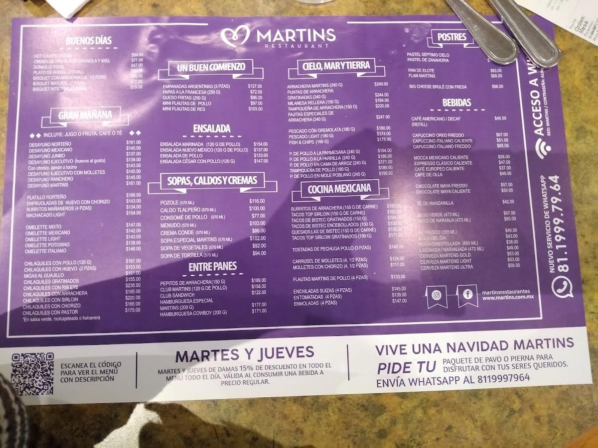 Menu at Martins San Nicolas restaurant, San Nicolás de los Garza