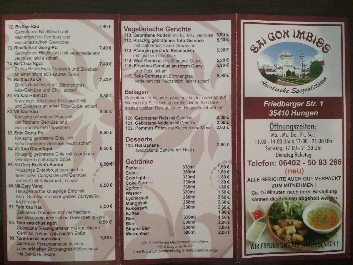 Speisekarte von Sai Gon Imbiss restaurant, Hungen, Friedberger Str. 1