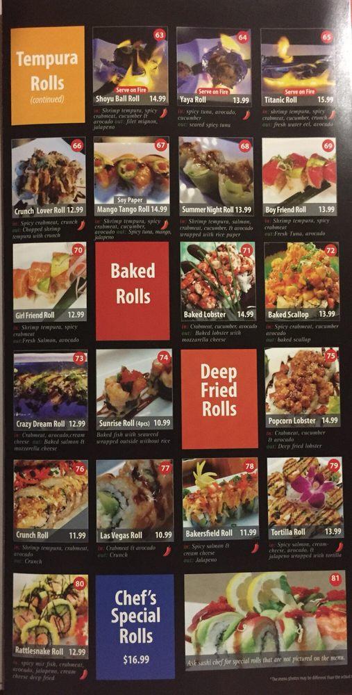 Menu at Shoyu Sushi Japanese Restaurant, Bakersfield, Mount Vernon Ave