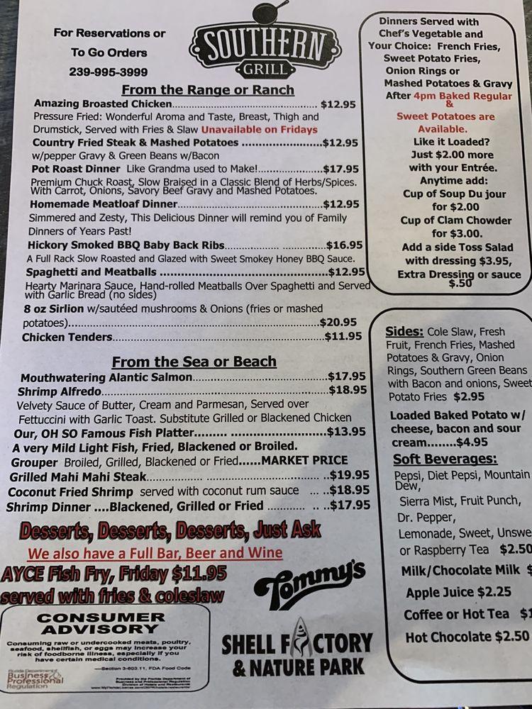 Menu at Southern Grill restaurant, North Fort Myers