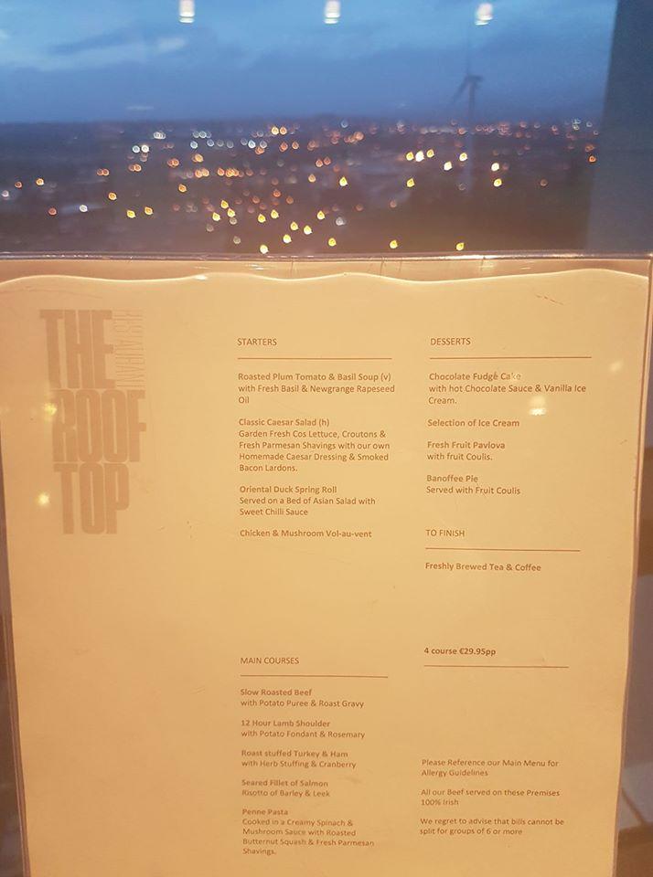 Menu at The Rooftop Restaurant, Dundalk