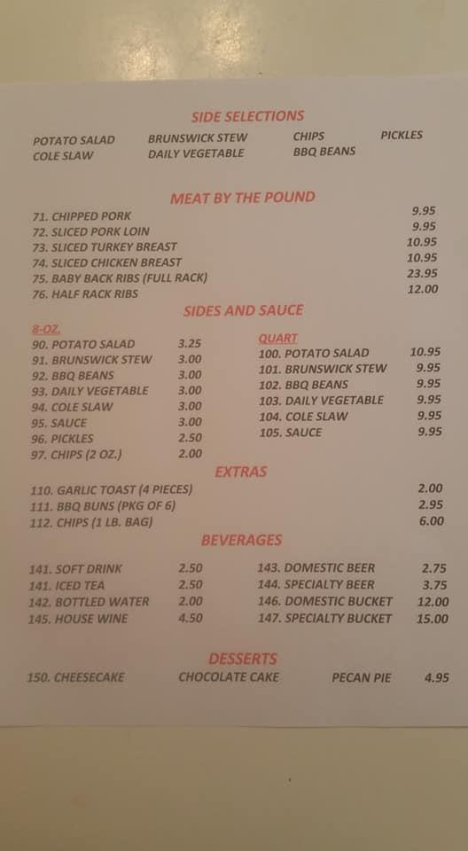 Menu at Three Lil Pigs BBQ, Pine Mountain, 250 Main St