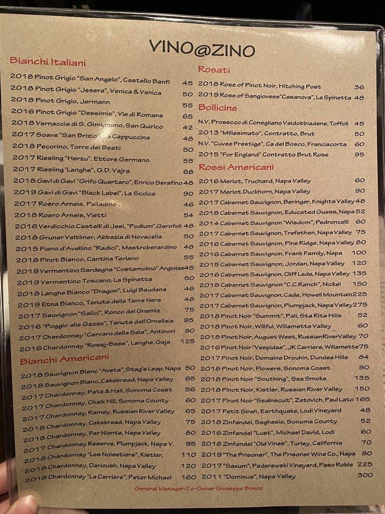 Menu at Zino pub & bar, Edwards, 27 Main St #101