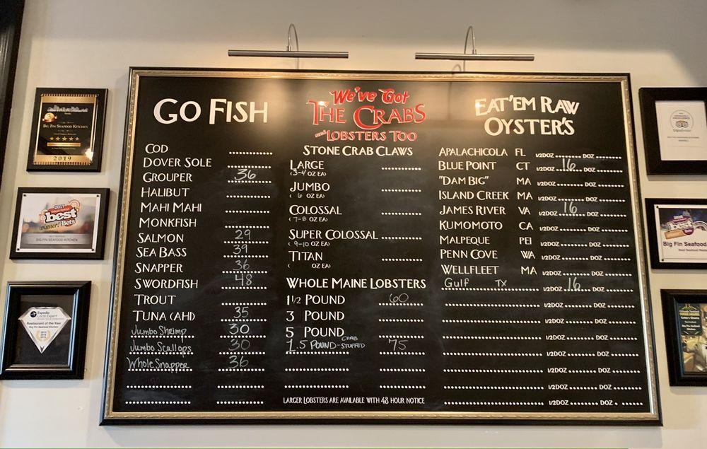 Menu at BigFin Seafood restaurant, Orlando