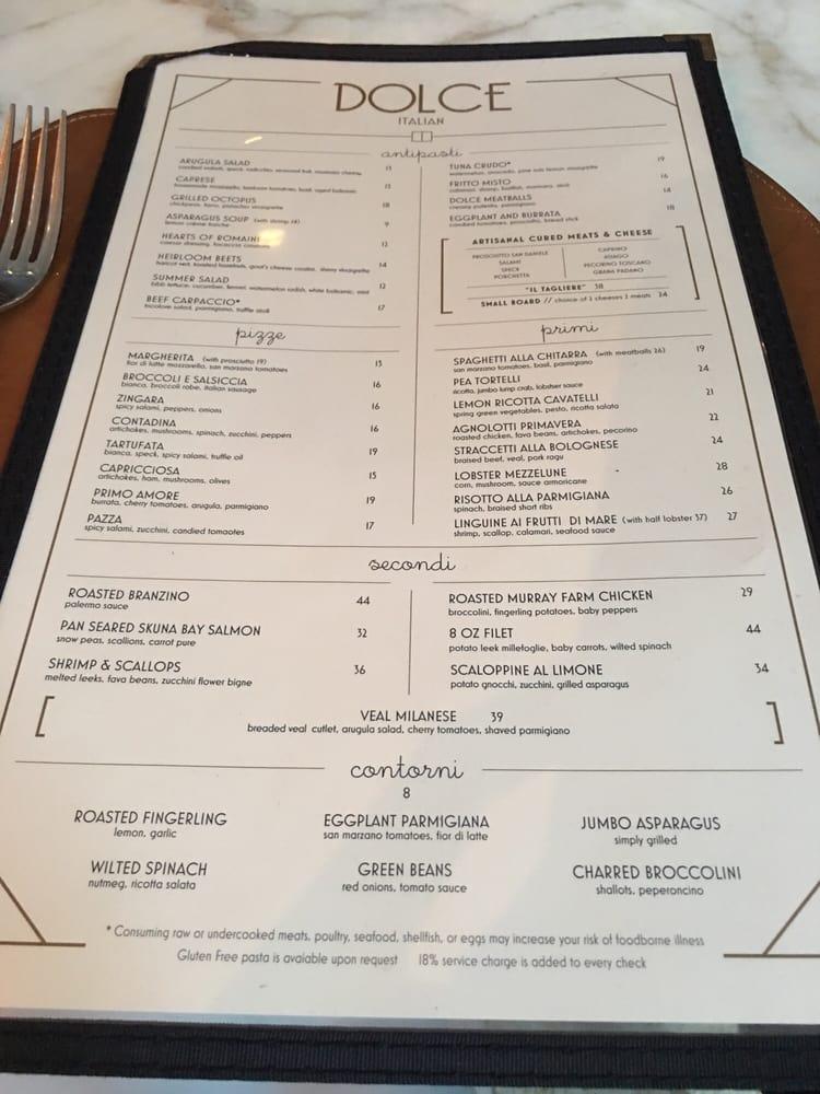 Menu at Dolce Italian Miami restaurant, Miami Beach