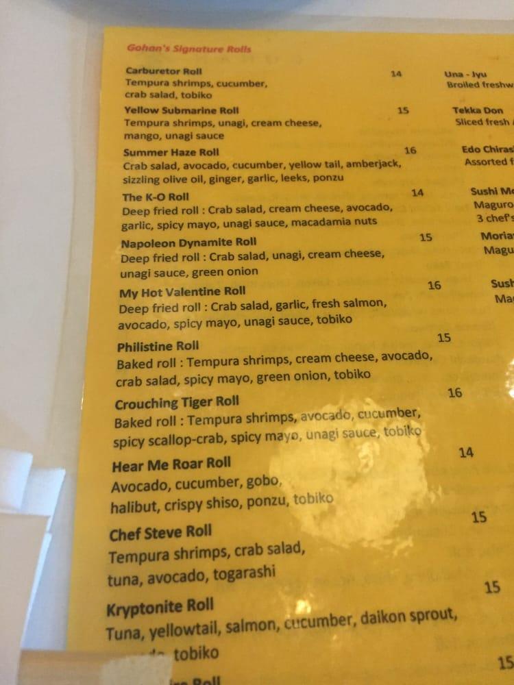 Menu at Gohan restaurant, Petaluma