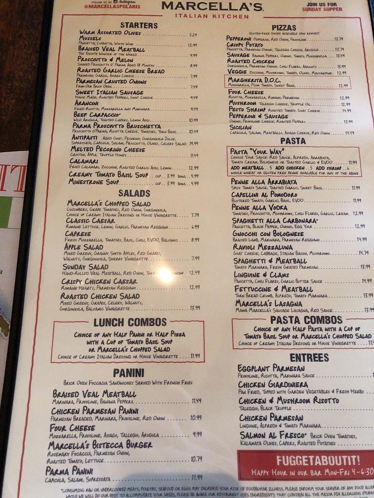 Menu at Marcella's pub & bar, Columbus, Polaris Pkwy