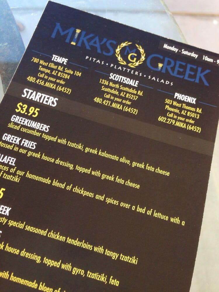 Menu at Mika's Greek restaurant, Scottsdale, N Scottsdale Rd