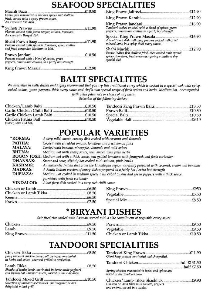 Menu at Naaz Indian Cuisine restaurant, Ulverston