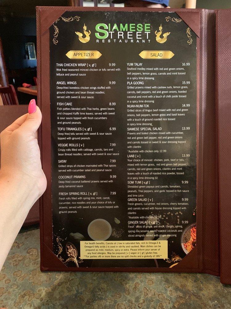 Menu at Siamese Street Thai Restaurant, Stockton