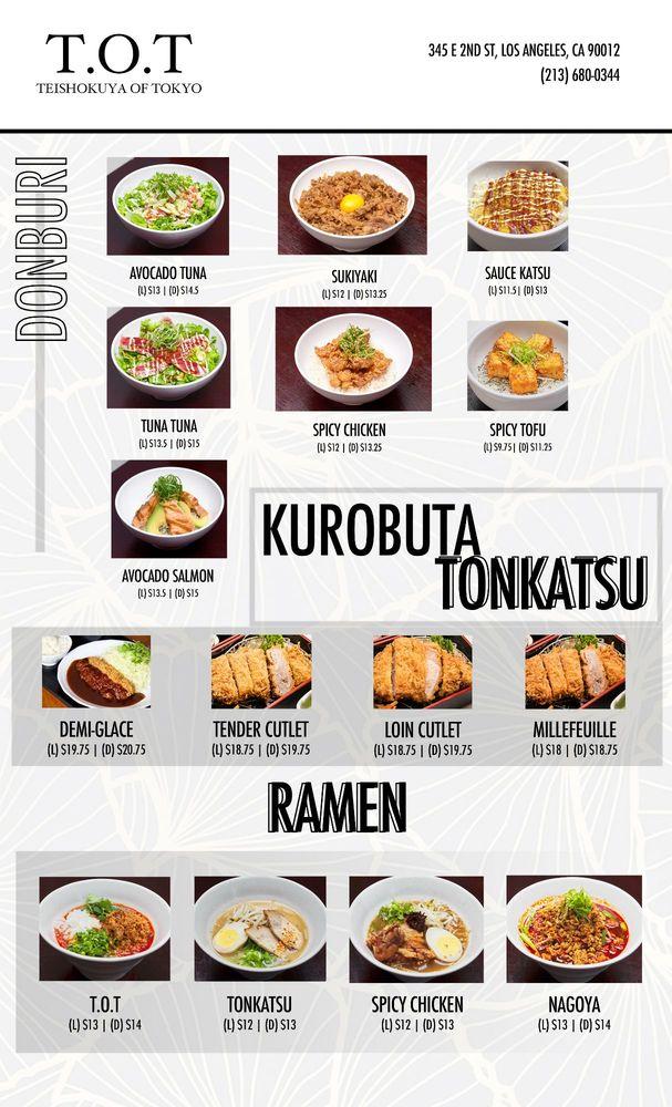 Menu at TOT Little Tokyo restaurant, Los Angeles