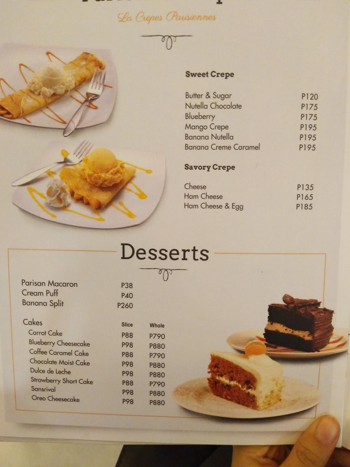 Menu at The French Baker restaurant, Pasay, 1 J.W. Diokno Blvd