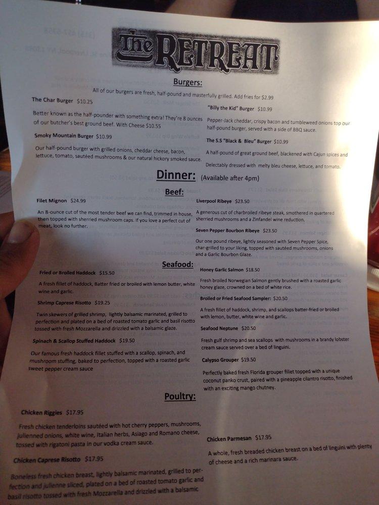 Menu at The Retreat pub & bar, Liverpool, 302 Vine St