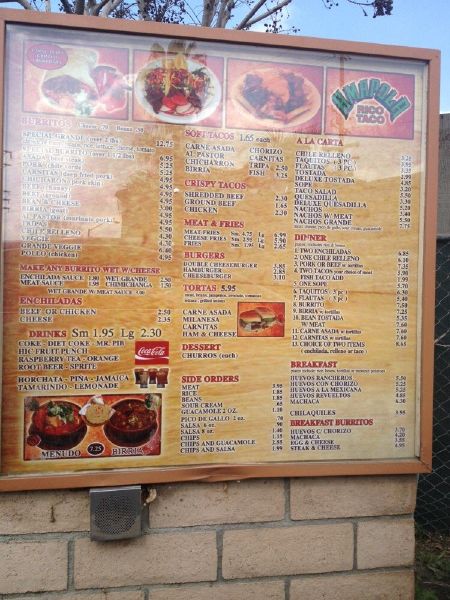 Menu at Amapola Rico Taco restaurant, San Bernardino, Tippecanoe Ave