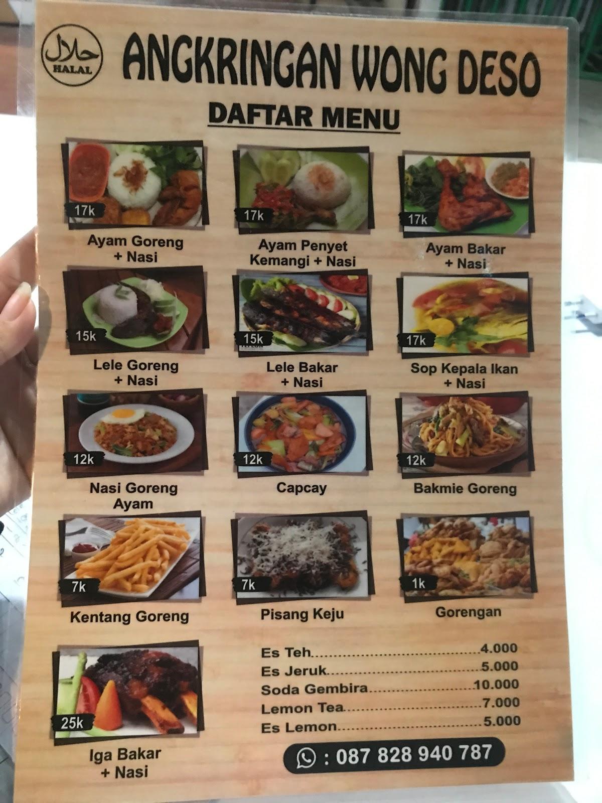 Menu at Angkringan Wong Deso restaurant, Indonesia, F837+GRF